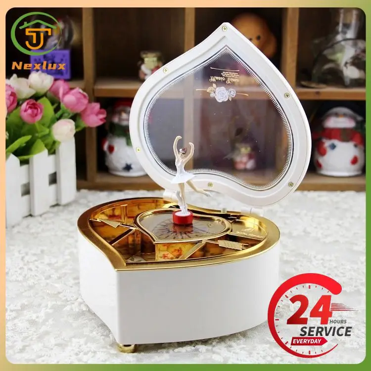 Heart Shape Dancing Ballerina Music Box PLastic Jewellery Box Carousel ...