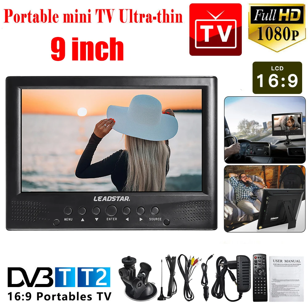 9 Inch Portable Car TV Player Mini HD Digital Television DVB T/T2 ISDB ...
