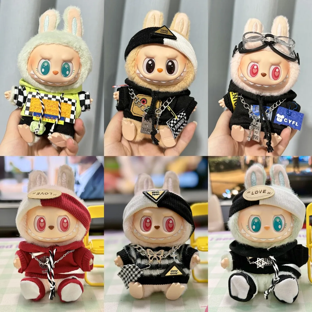 17cm-Labubu-I-II-Idol-Dolls-Clothes-Cute-Hoodie-Mini-Plush-Doll-Sitting ...