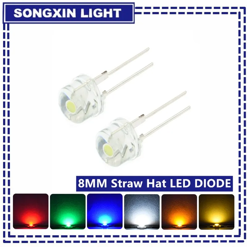 10PCS NEW F8 8mm 0.5W 3.0 3.2V Straw hat LED White Super bright LED ...
