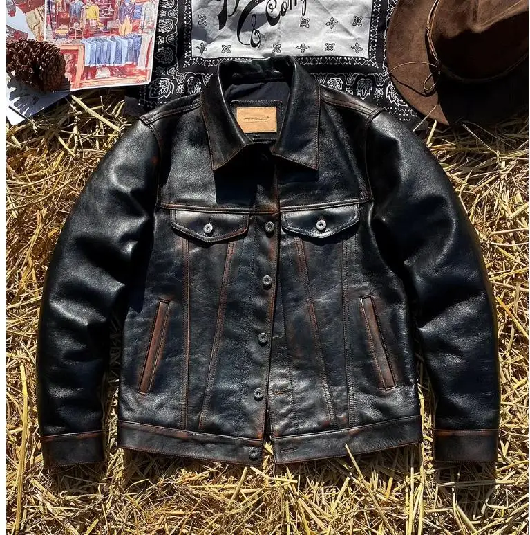 YR-Wholesales-Slim-fit-Vintage-quality-tea-core-cowhide-coat-Classic ...