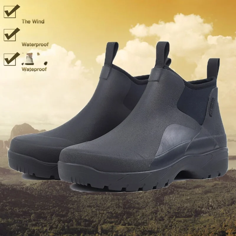 Short-Tube-Rubber-Boots-for-Men-Waterproof-Rain-Boots-Non-Slip ...
