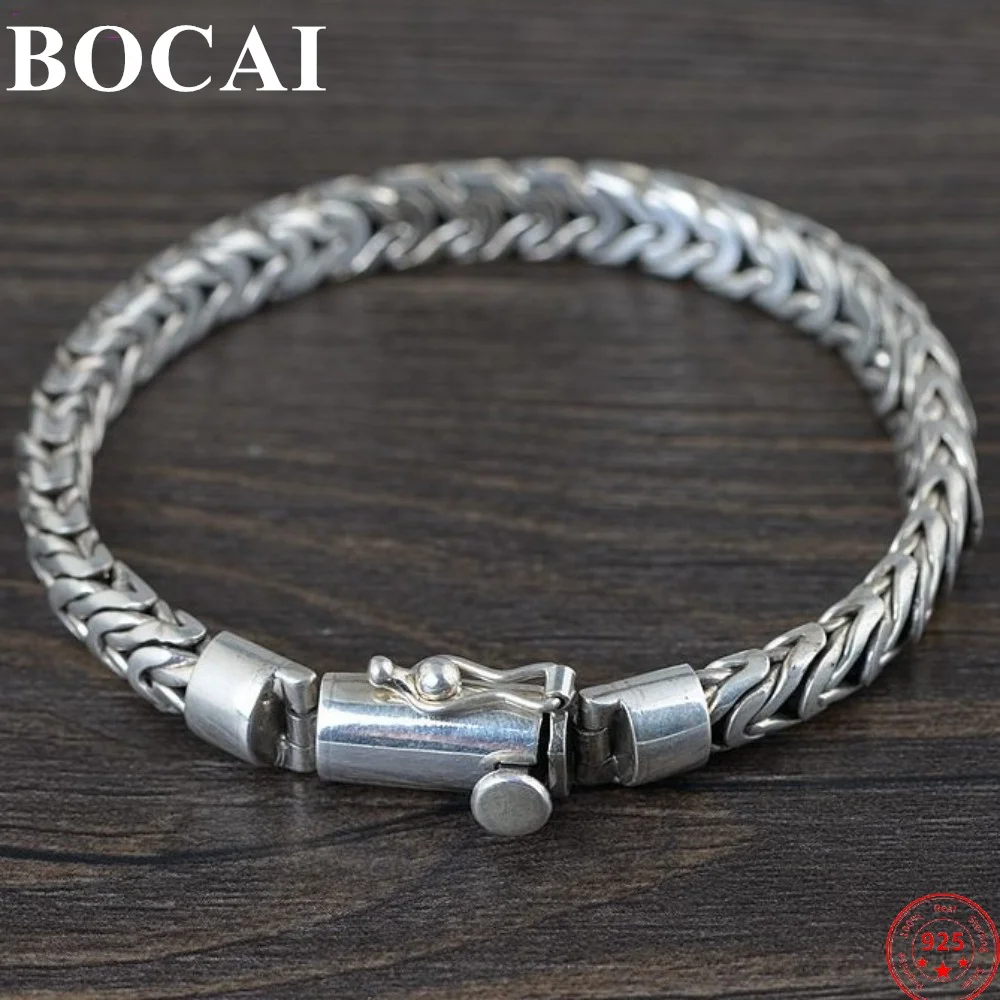 BOCAI S925 Sterling Silver Bracelet Popular Fashion Trendy Mens and Womens Woven Twist Hand ...