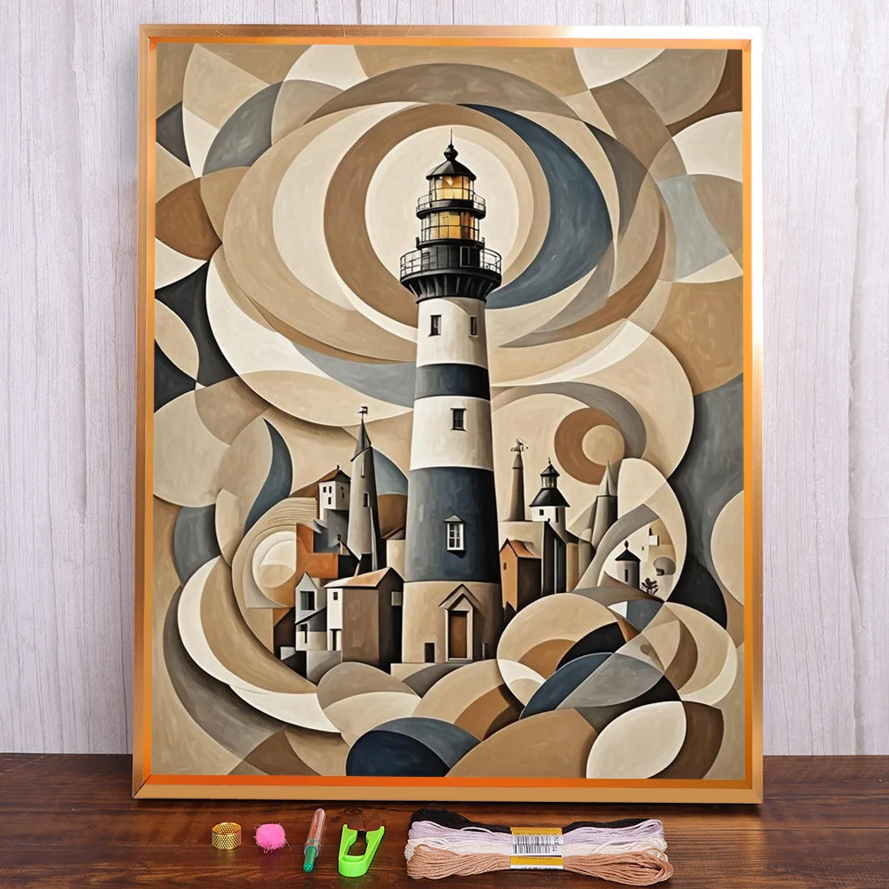 Landscape-Lighthouse-Printed-Cross-Stitch-Patterns-Embroidery-DMC ...