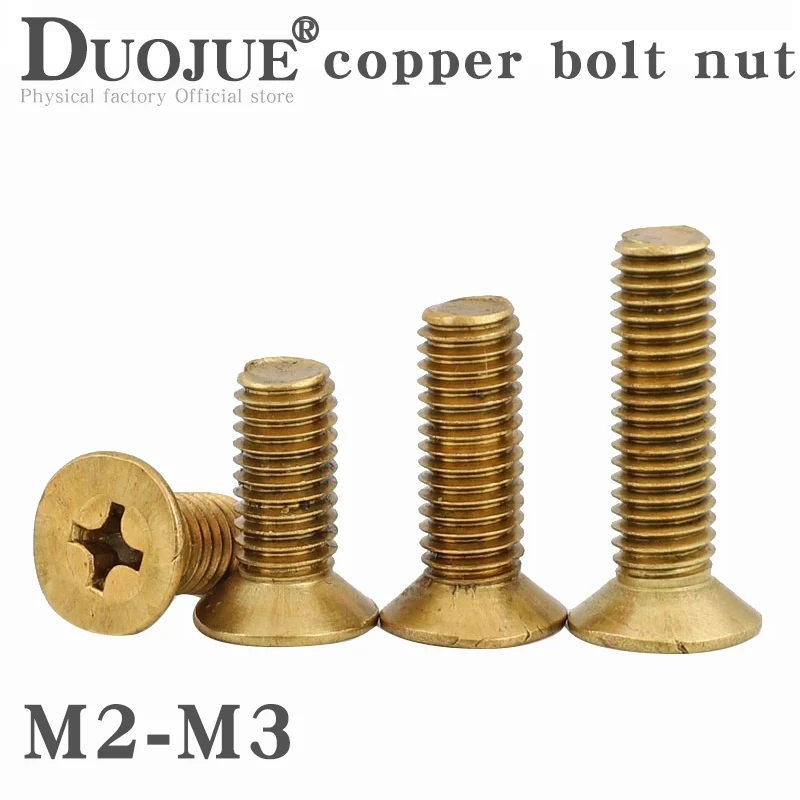 50 100 PCS Brass Copper Cross Recessed Flat Head Screw M2 M2.5 M3 ...