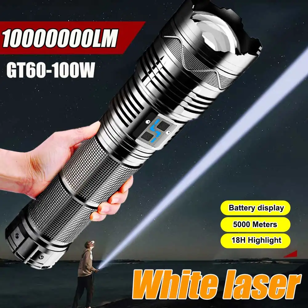 50000W-White-Laser-LED-Flashlight-USB-Rechargeable-Zoomable-lamp-Torch ...