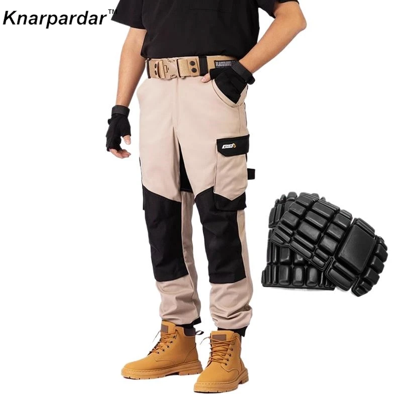 Men's Khaki Work Pants With Knee Pads Outdoor Training Mechanic ...