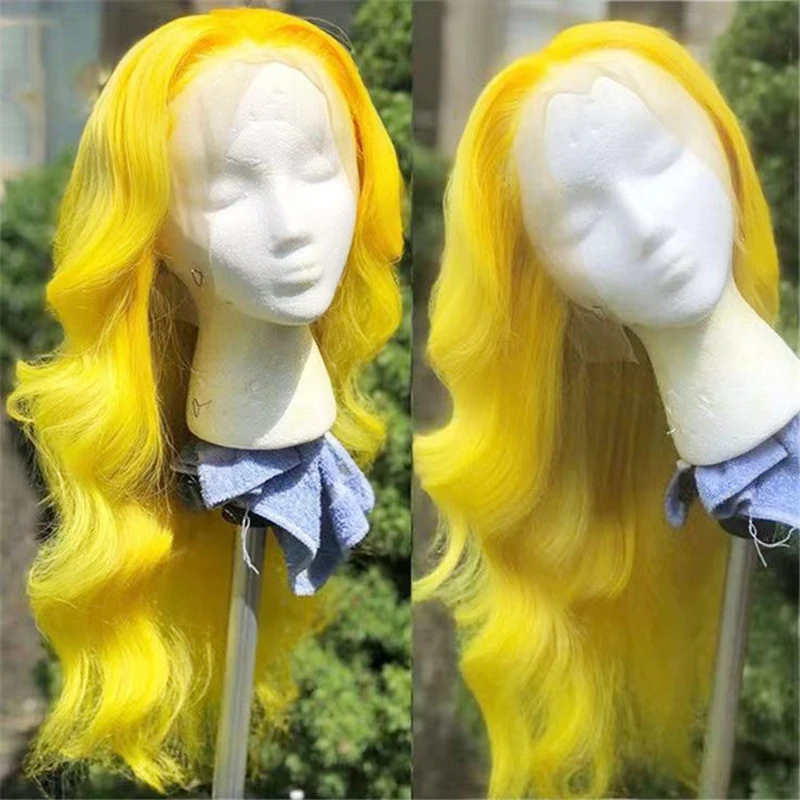 AIMEYA Yellow Long Body Wave Wig 13X6 Deep Part Lace Front Wigs for ...