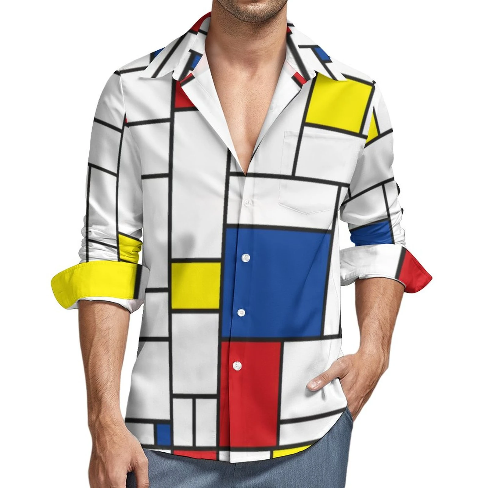 Mondrian Shirt | Blouses | Tops - Shirt Casual Long Sleeve Autumn Tops ...