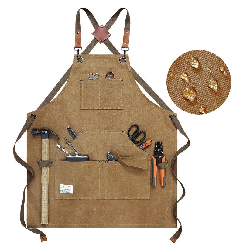 Thick-Canvas-Waterproof-Multi-pocket-Apron-Cross-Back-Artisan-Tool ...