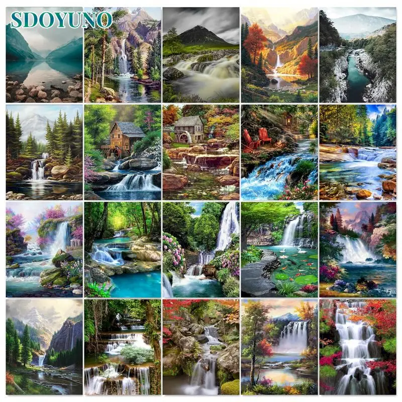 SDOYUNO-Mountain-Waterfall-Painting-By-Numbers-60x75cm-Frame-Diy ...