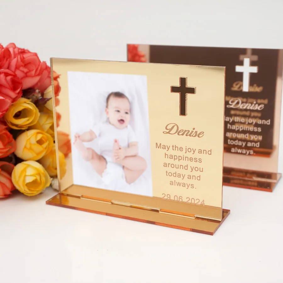 10*8cm Custom Christening Photo Frame Personalized Acrylic Mirror ...