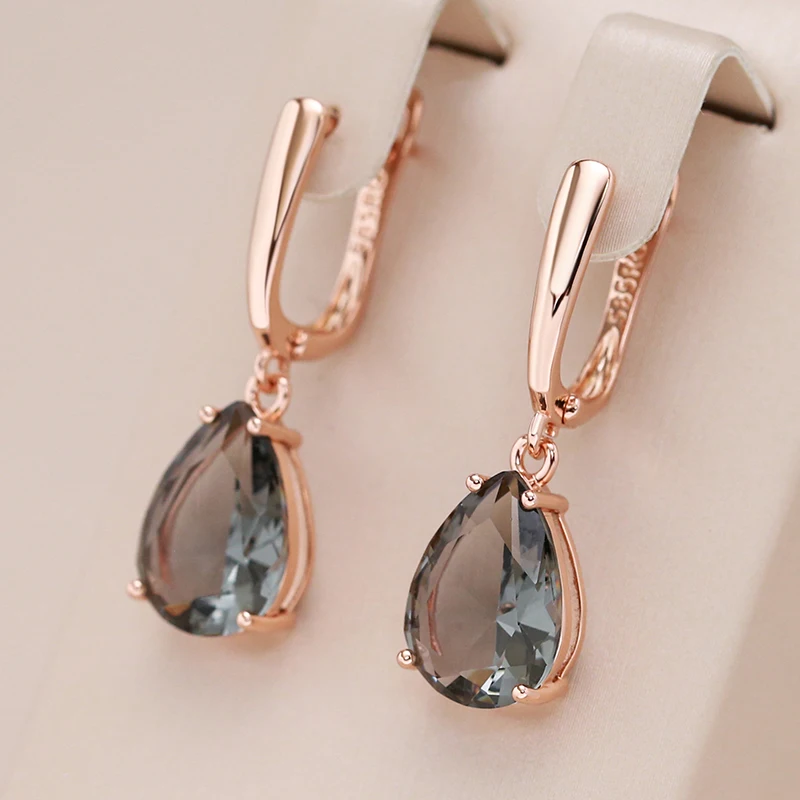 Kinel New Grey Crystal Long Water Drop Dangle Earrings Women 585 Rose ...