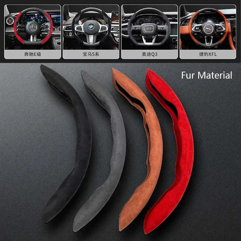 New-2-Halves-Car-Steering-Wheel-Cover-38cm-15inch-Fur-Material-Wheel ...