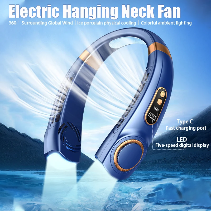 2024-New-Portable-Hanging-Neck-Fan-LED-Digital-Display-Light-USB ...