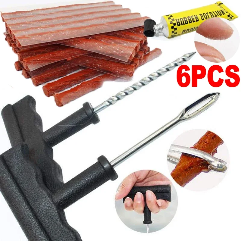 Car Tire Repair Tool Kit with Rubber Strips Tubeless Tyre Puncture ...