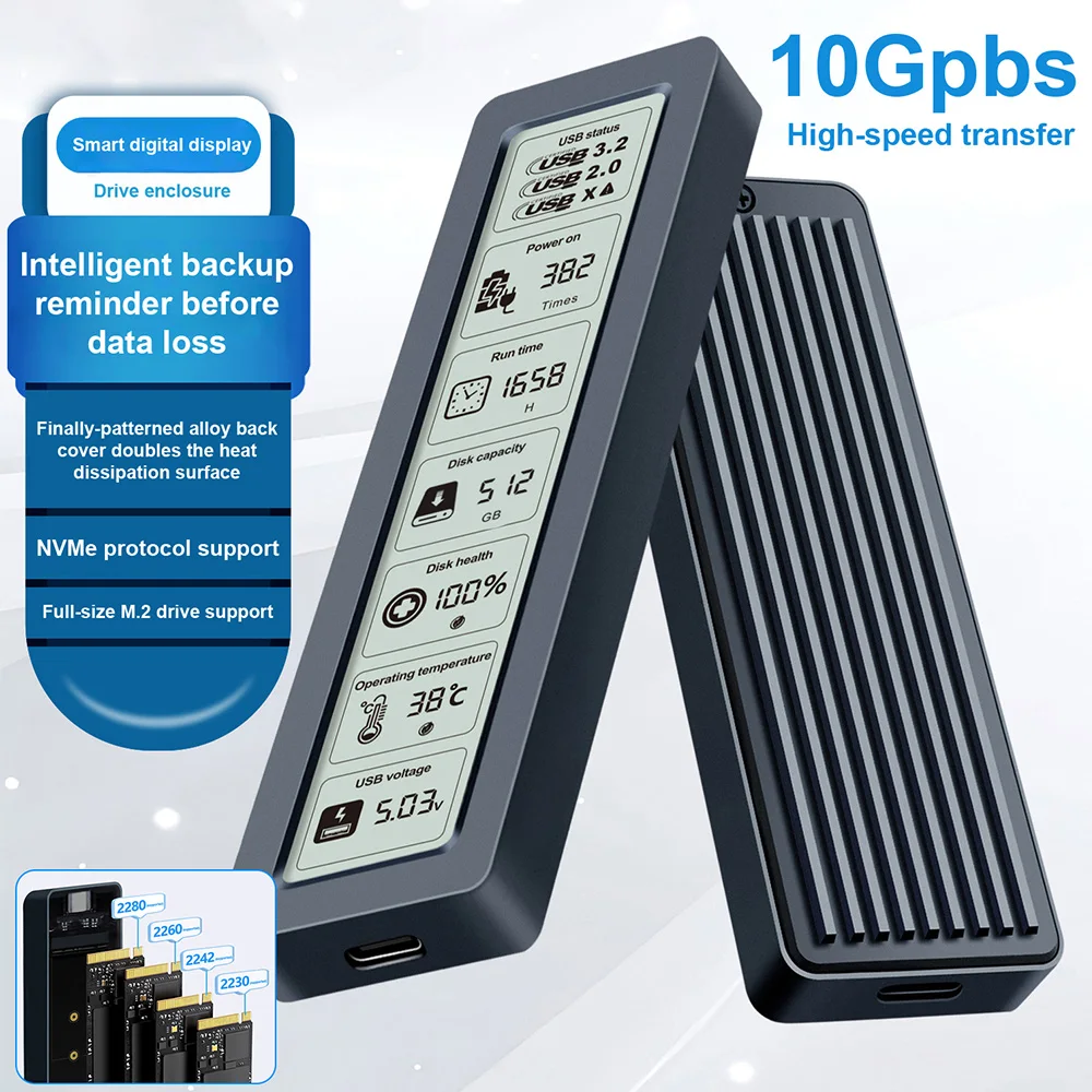 M.2 NVME SATA Dual Protocol Digital Display Monitoring Dtorage Box USB ...