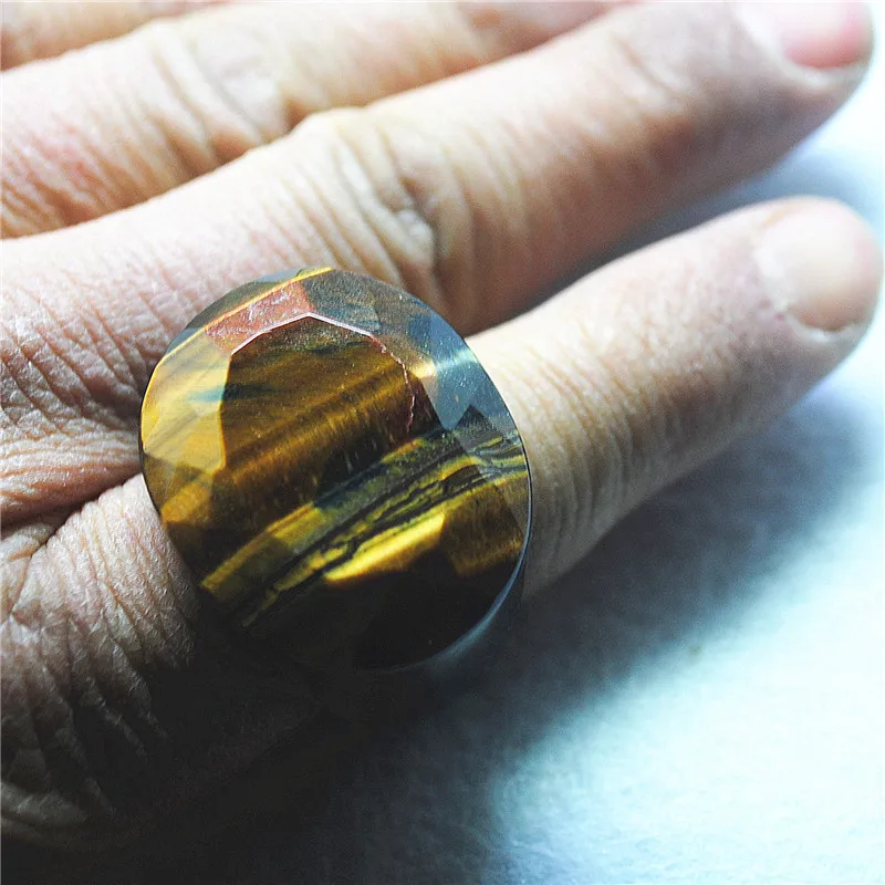 1PC Men's Rings Natural Yellow Tiger Eye Faceted Surface Nature ...