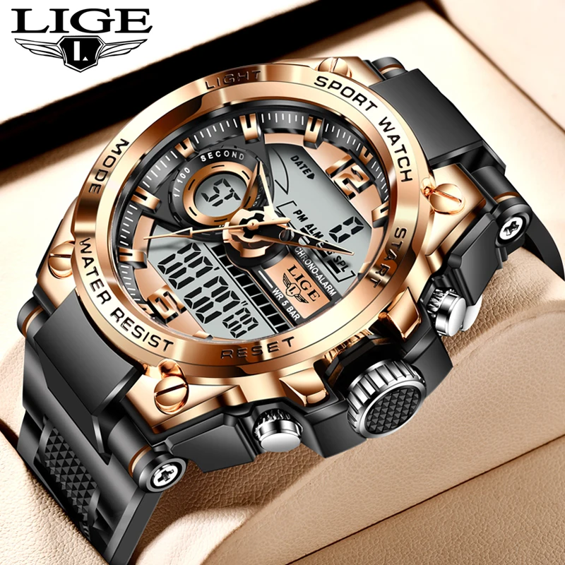 Lige-Digitaal-Heren-Militair-Horloge-50M-Waterdicht-Polshorloge-Led ...