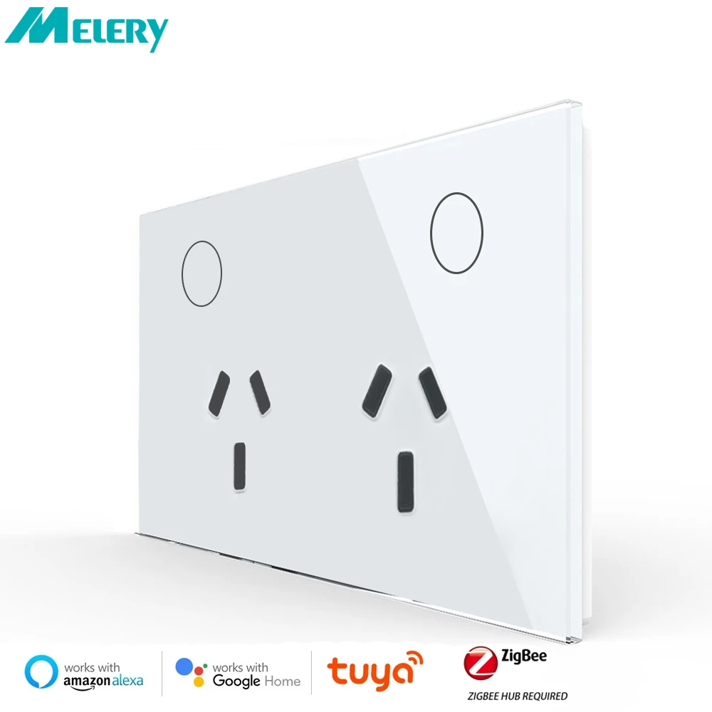 Melery Zigbee Tuya Smart Wall Socket AU Electrical Plug Outlet 10A Power Touch Sensor Switch ...