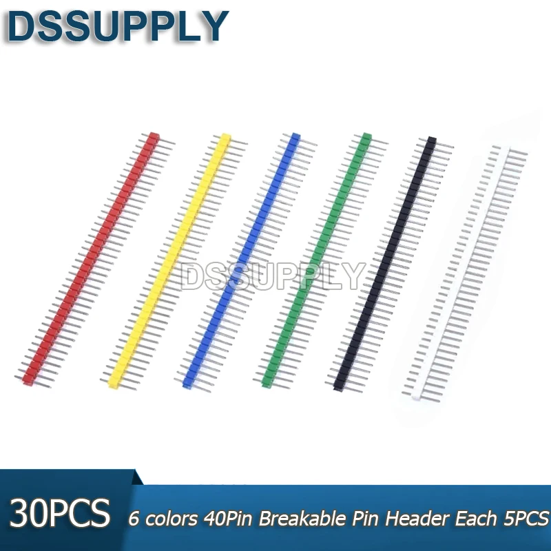 30PCS 40 Pin Breakable Pin Header 2.54mm Single Row Male Header ...