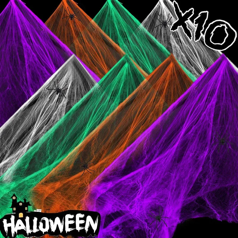 Artificial Stretch Spider Web Halloween Decorations with Spiders Indoor ...