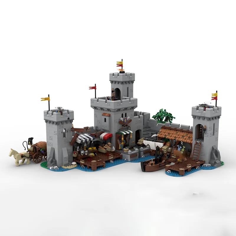 MOC medieval architecture seaside market lion knight port model DIY ...