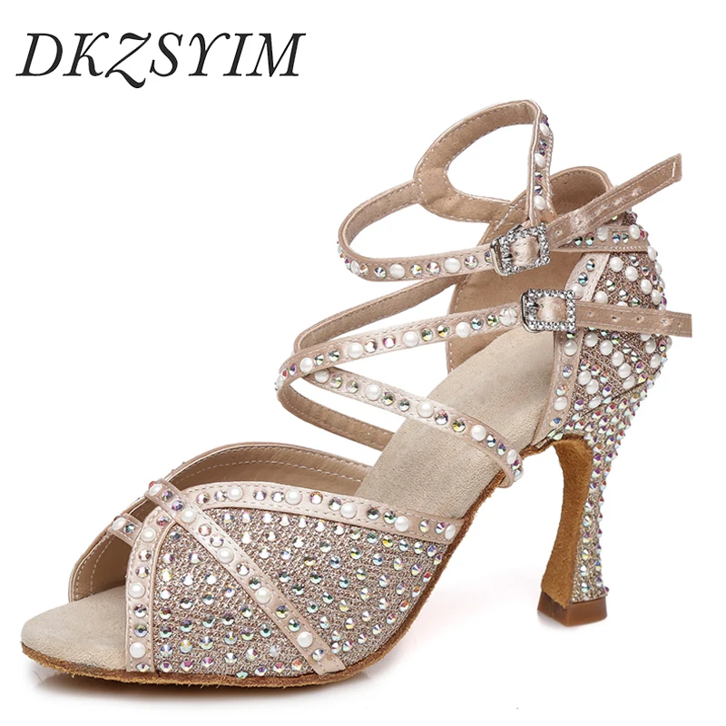 DKZSYIM Rhinestone Latin Dance Shoes Women Salas Ballroom High Quality ...