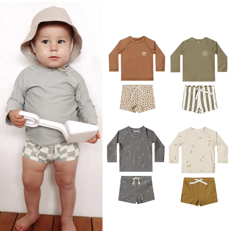 Cute Baby Boys Swimsuit SPF 50 Cartoon Shark Stripe Toddler Bathing ...