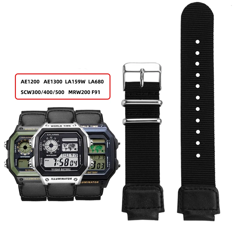 For-Casio-Retro-Fabric-Watch-Strap-AE-1200-AE1100-SGW-300-400-AEQ-110 ...