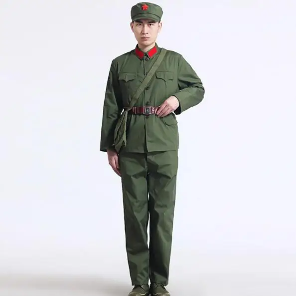 Chinese-Red-Army-Uniform-Dacron-Vintage-Military-Green-65s-Veteran-Men ...