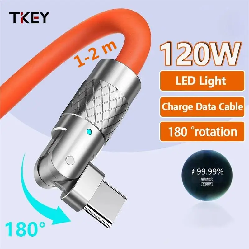 120W 7A Fast Charge Type C Cable 180 Rotating Fast Charging Line For ...