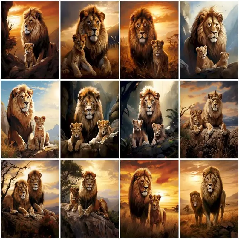 CHENISTORY Painting By Number Lion Animal DIY Frame Picture By Numbers ...