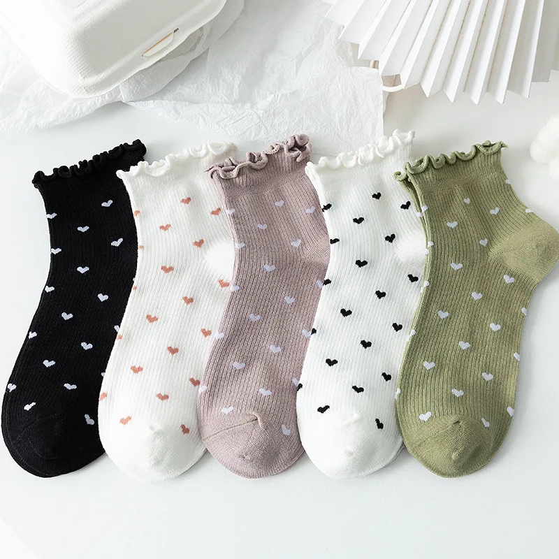 Cute Love Heart Printed Women Socks Pack Japanese Simplicity Elegant ...