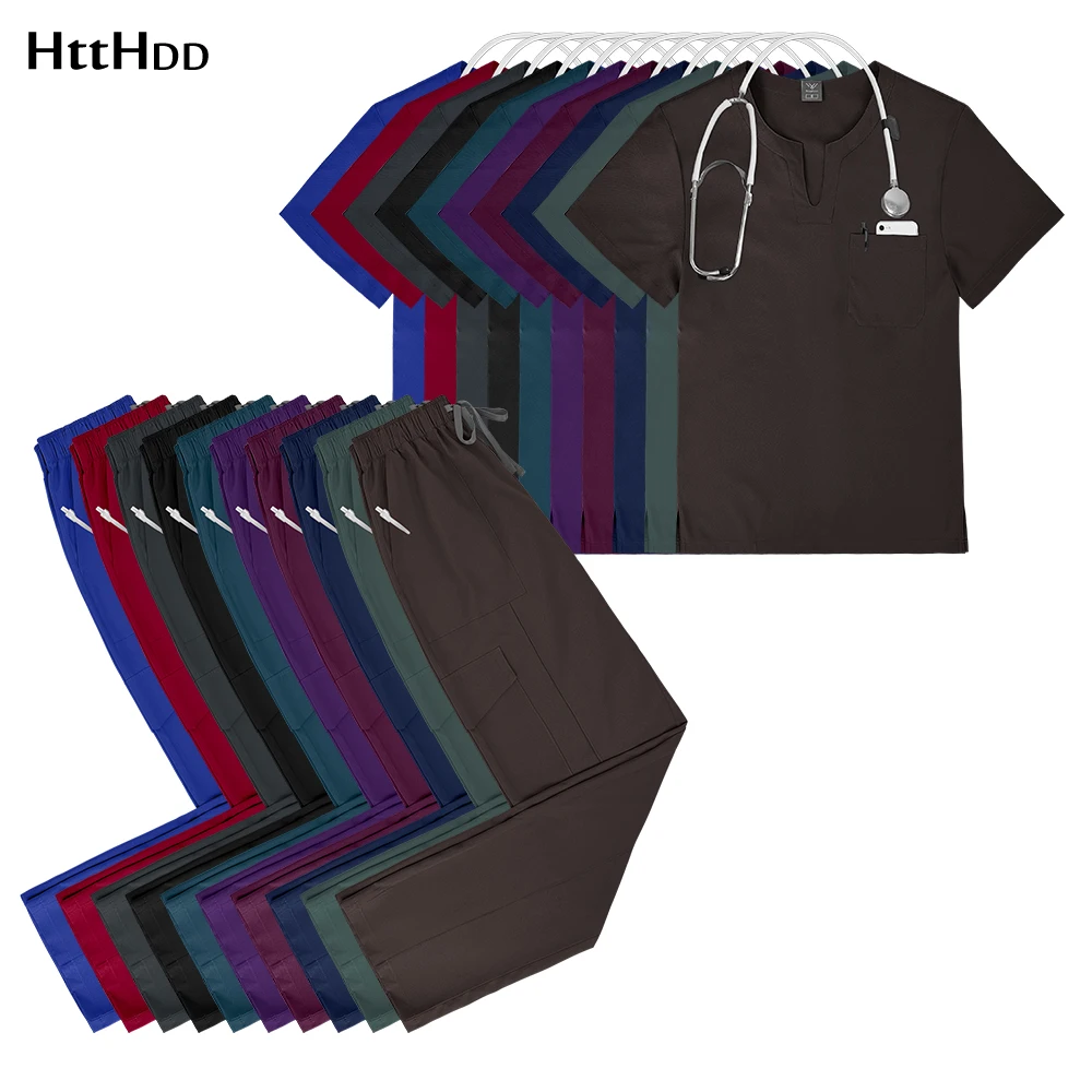 Scrubs Medical Uniforms Women Solid Color Nursing Scrubs Elastic Quick ...