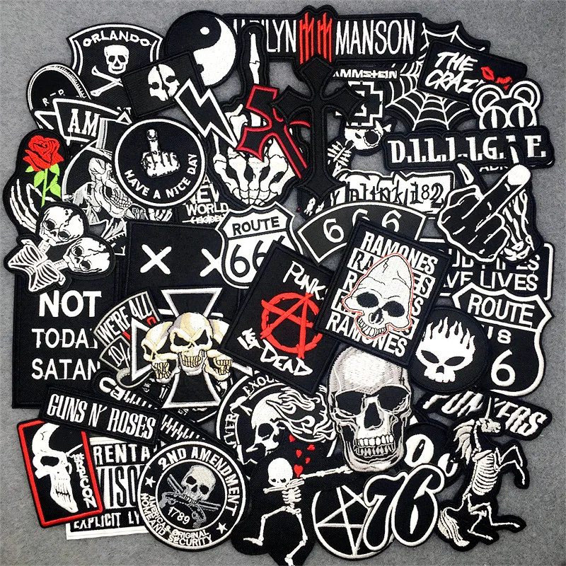 50pcs-lot-Punk-Patches-on-Clothes-Embroidered-DIY-Iron-on-Patches-for ...