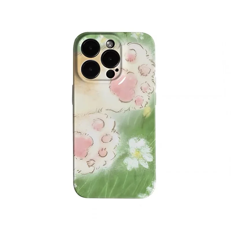 Pink and Tender Cat Paw Green Grass Cartoon Case for IPHONE 16ProMax 15 ...
