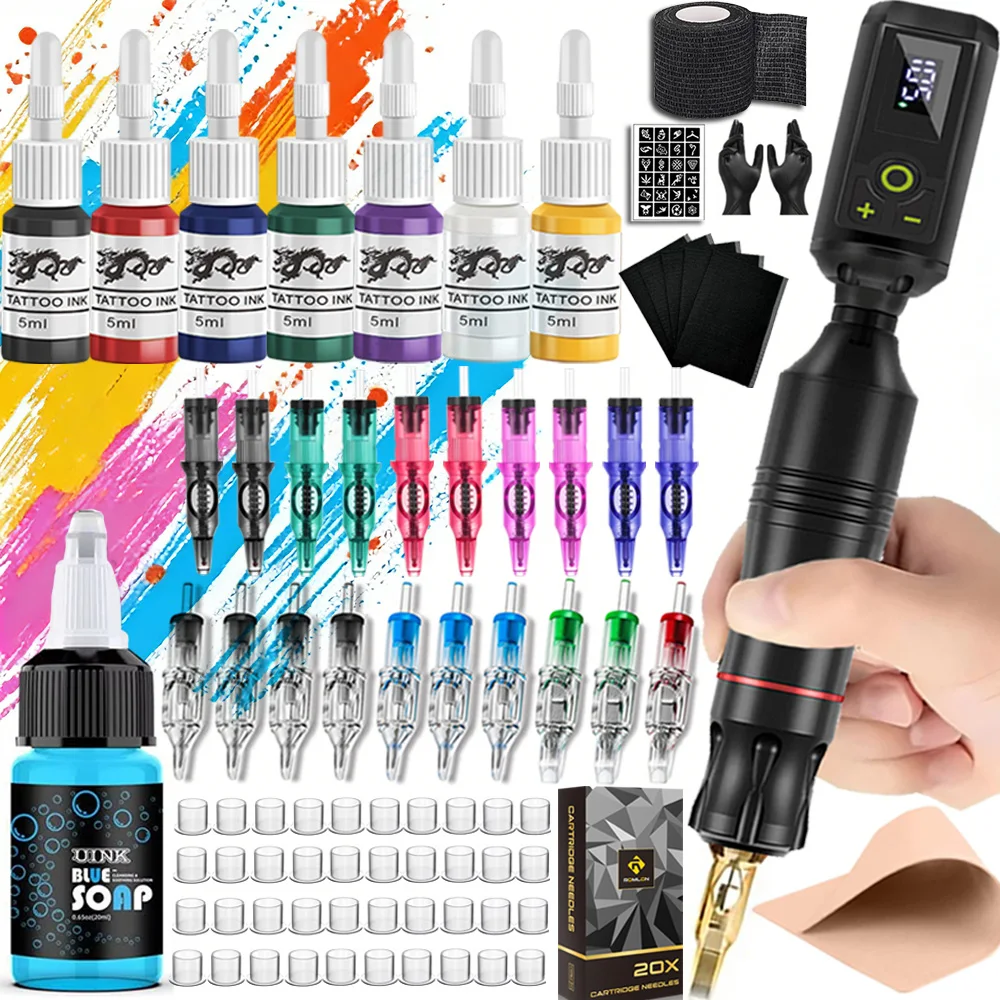 Professional Tattoo Pen Kit Wireless Rotary Tattoo Machine Set with ...