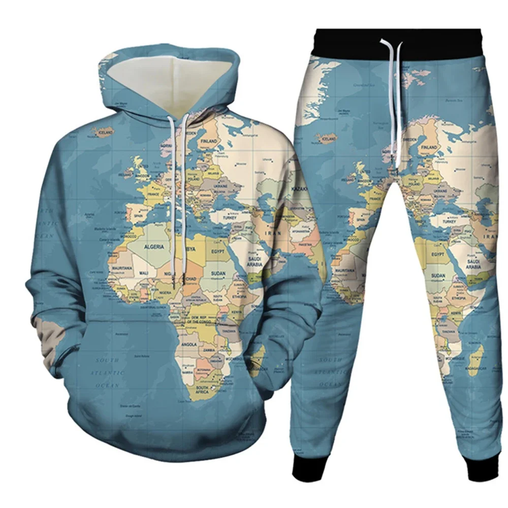2024-New-World-Map-3D-Print-Men-Women-Tracksuit-Sets-Casual-Hoodies ...