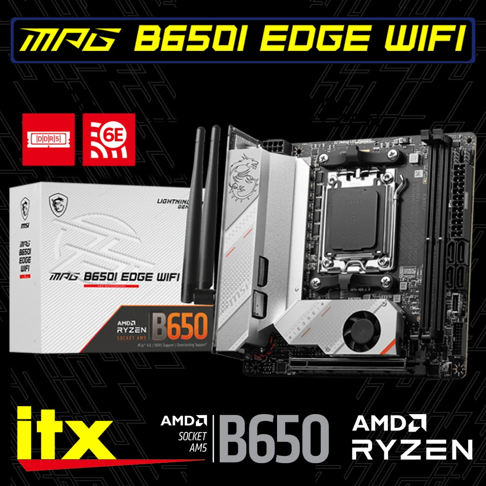 Placa mãe Desktop, AMD B650, Mini ITX, DDR5, 64G, MSI, MPG, B650I EDGE ...