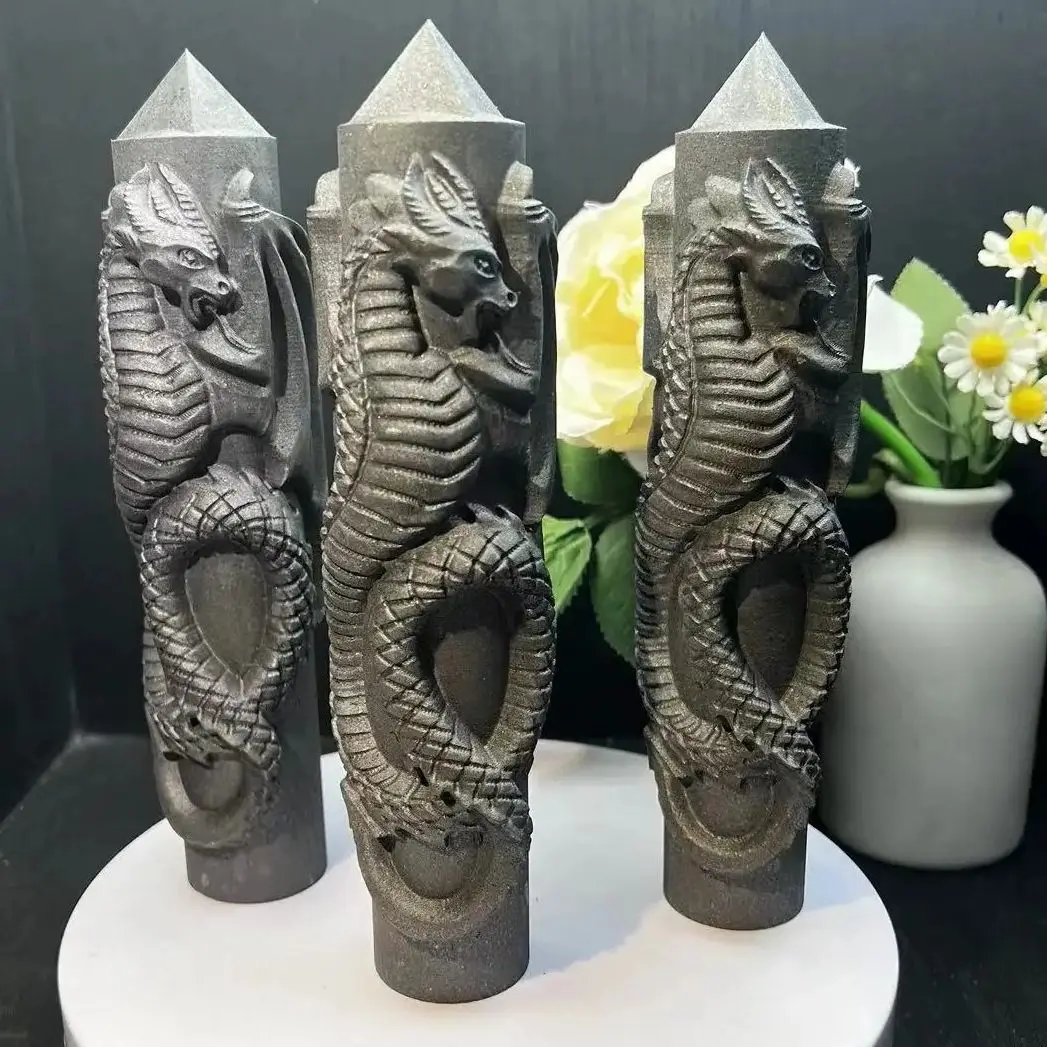 10-12cm-Shungite-Dragon-Tower-Natural-Energy-Stones-Crystals-Point-Wand ...