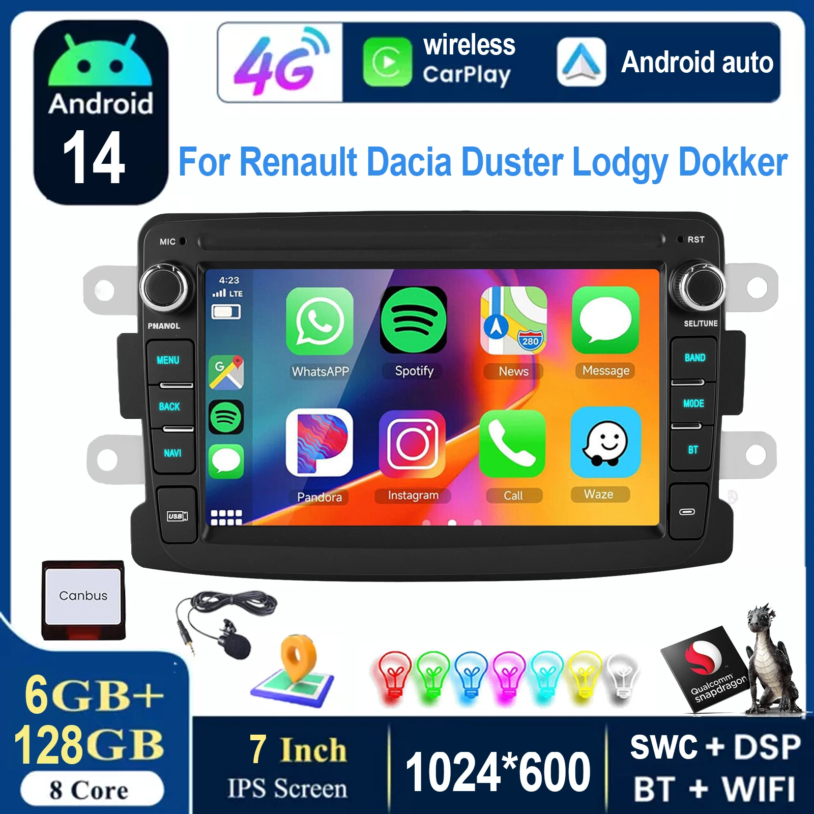 ESSGOO Android 14 7" Carplay Android Auto Car Stereo Player GPS NAV ...