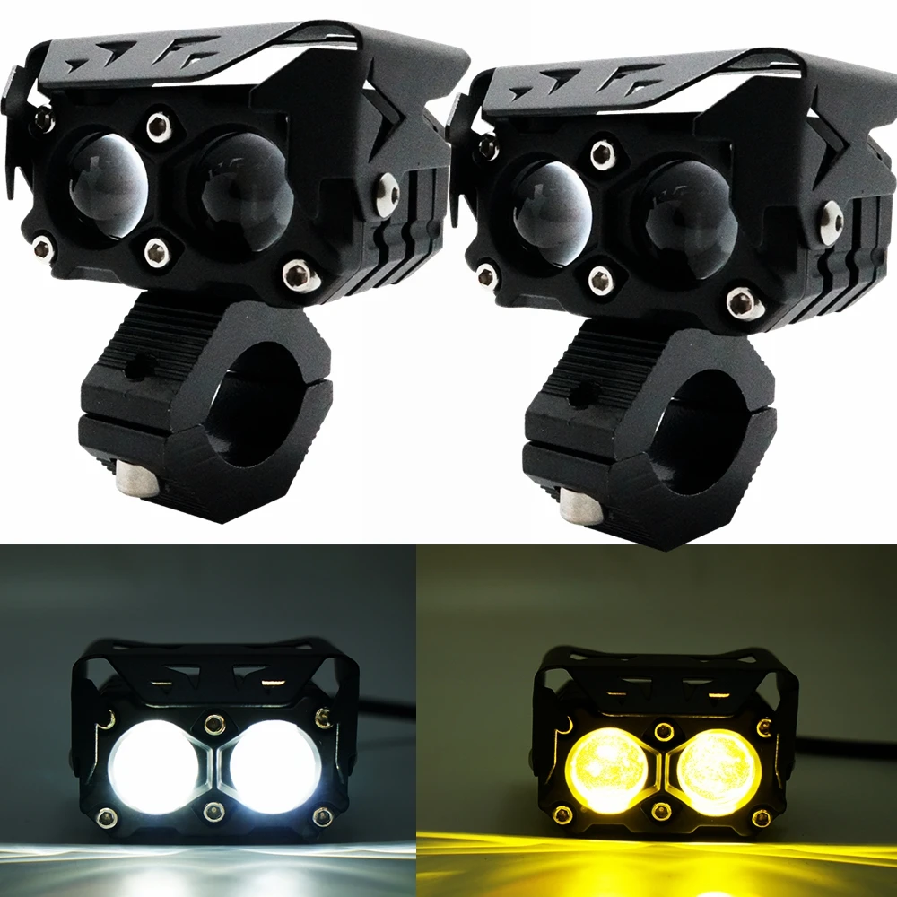 Motorcycle-LED-Spotlight-Projector-Lens-White-Yellow-Dual-Color-Driving ...