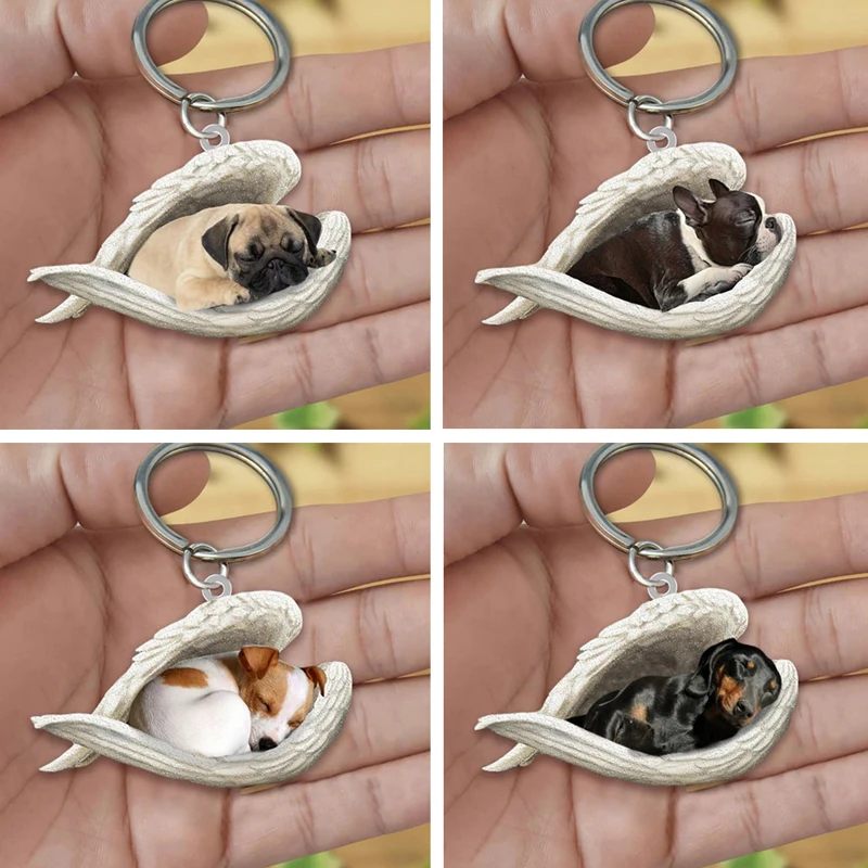 Acrylic-Sweet-Dog-Sleeping-Angel-Pendant-Dog-Basket-Key-Chains-Keychain ...