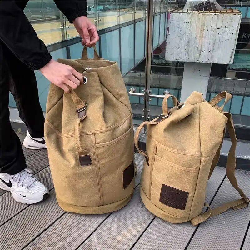Outdoor-Sports-Canvas-Bucket-Bag-Rucksack-Men-Women-Hiking-Camping ...