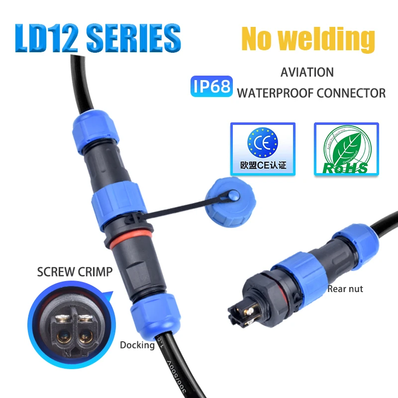 LD12-IP68-Waterproof-Connector-2-Pin-Panel-Mount-Wire-Cable-Connector-Aviation-Plug-Screw ...