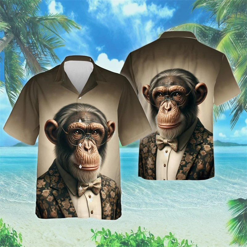 Funny Monkey 3D Printed Beach Shirts Casual Hawaiian Beach Shirt Hip ...
