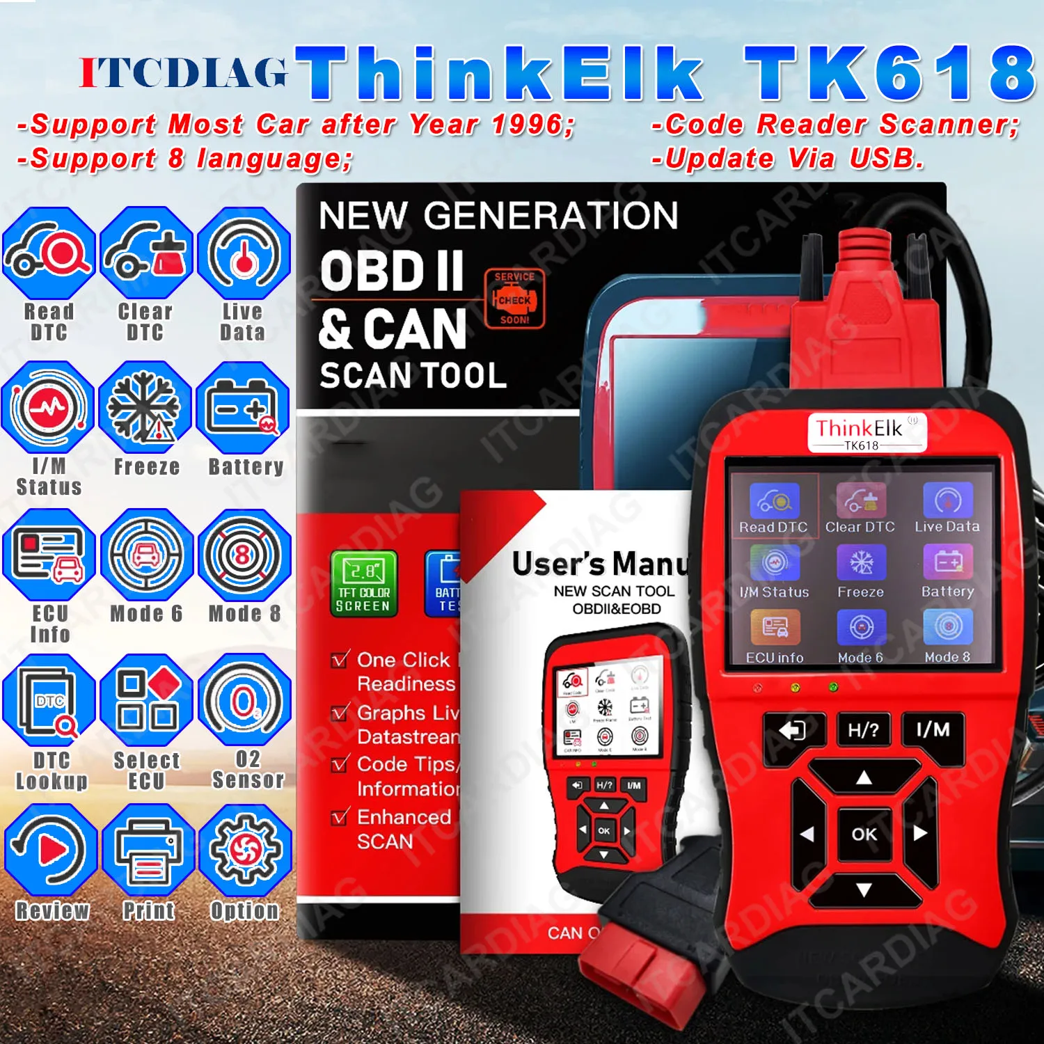 THINKELK-Scanner-de-diagnostic-de-voiture-TK618-OBD2-lecture-claire-v ...