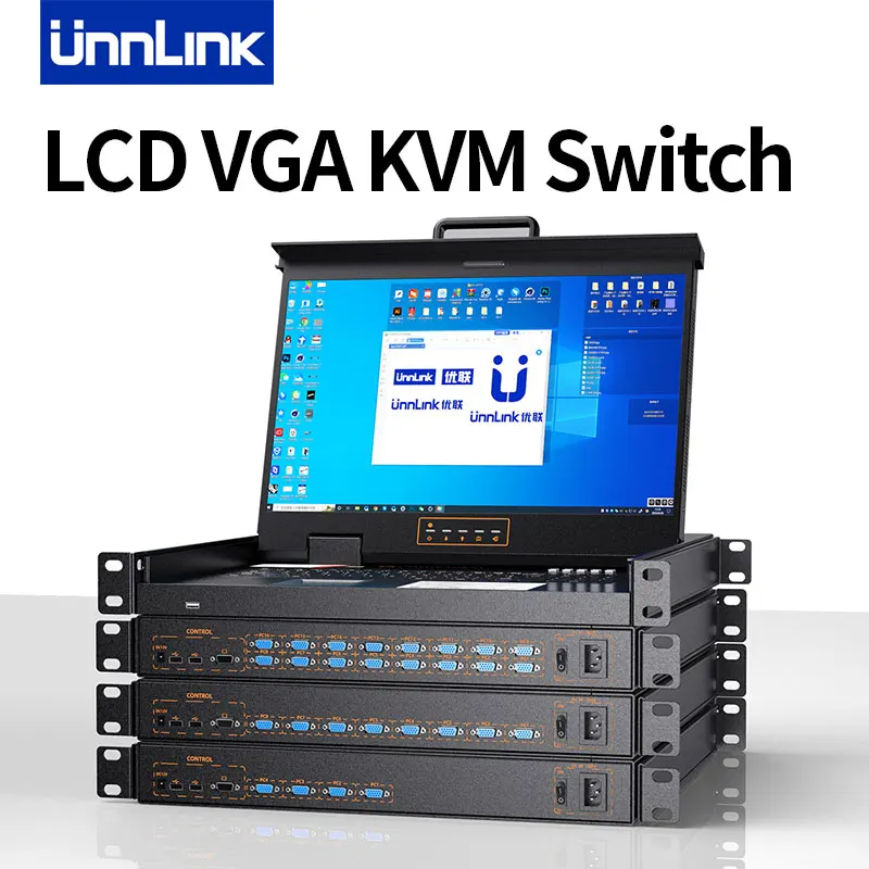 Unnlink LCD VGA KVM Switch OSD Hot Key Switching 4/8/16 Input 1 Output ...