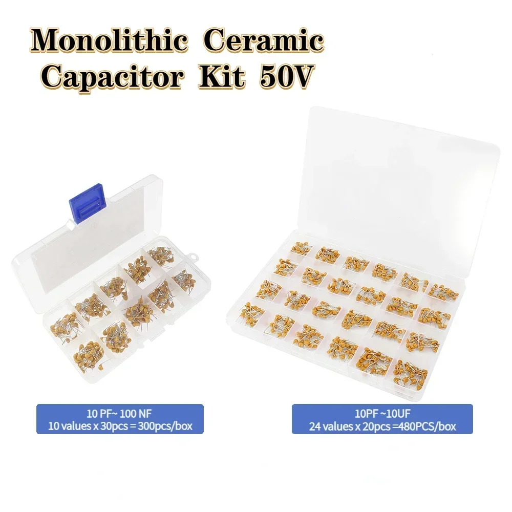 300-480PCS-Single-stone-capacitor-10pF-10uF-10values-10P-100NF-24values ...